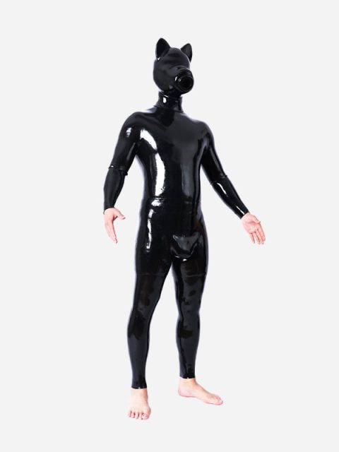 Silicone Short Ears Drone Hood + Neck Entry Silicone Catsuit + Bulging ...