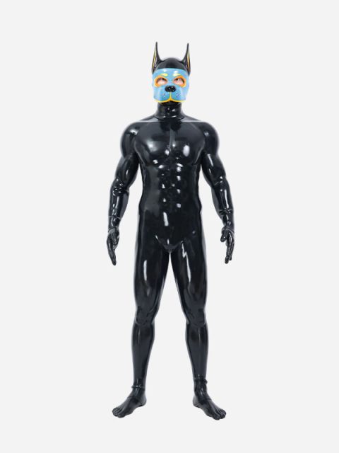 Black Glossy Silicone Muzzle Puppy Muscle Petsuit Set - Silicone Masks ...