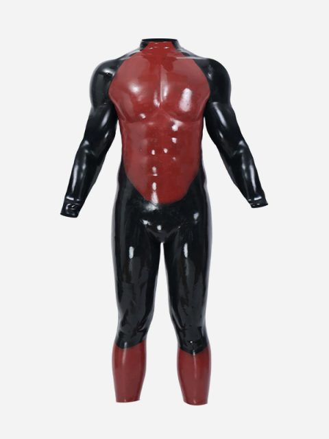 Red & Black Glossy Silicone Muscle Suit With Anal Hole - Silicone Masks ...