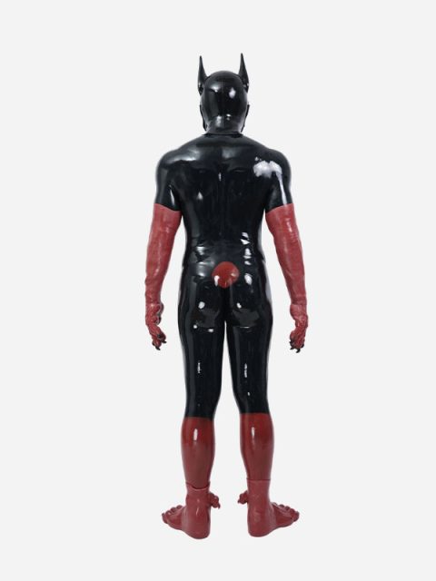 Red & Black Glossy Silicone Muzzle Puppy Muscle Petsuit Set - Silicone ...